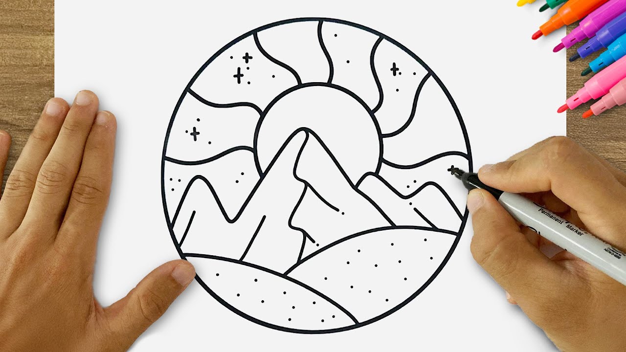 How to Draw Sunrise Scenery Easy | Step by Step Mountain Landscape ...