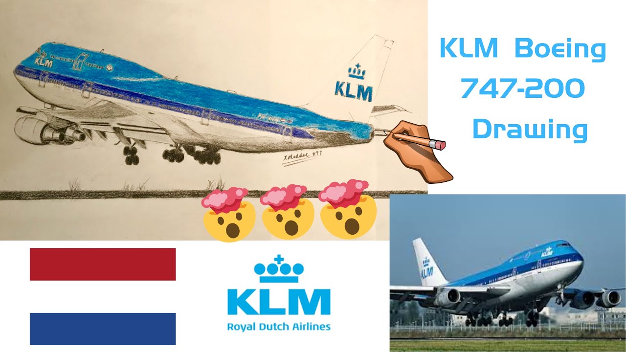SUPER CHALLENGING OUTLINE! Drawing a realistic KLM Boeing 747-200 ...