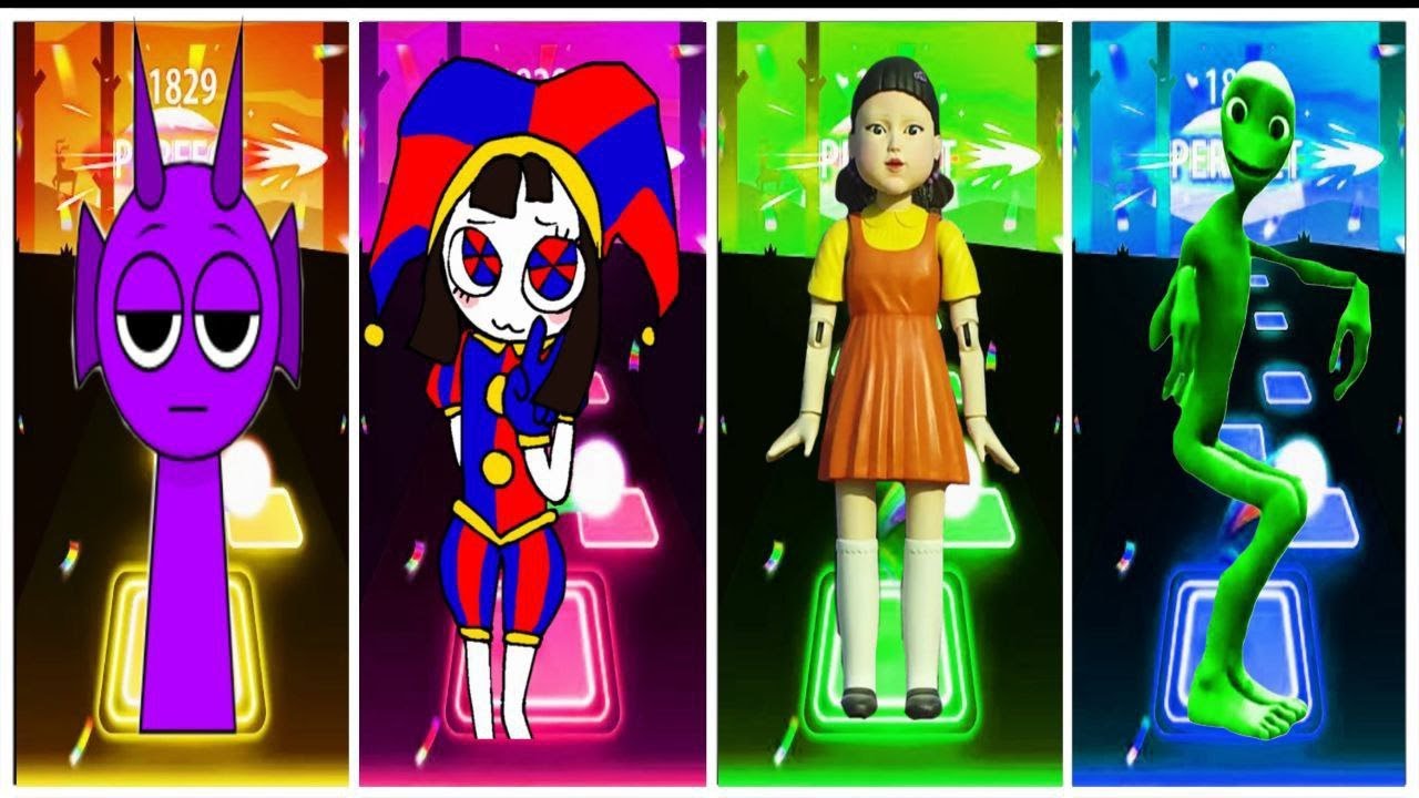 Sprunki 🆚 Pomni 🆚 Squid Game 🆚 Green Alien Tiles Hop edm Rush #36 - YouTube