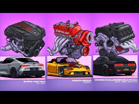 Super Car with Engine S2000 (F22C) | Dodge Challenger Scatpack (6.4L 392 HEMI V8) | Supra A90 (B-58)