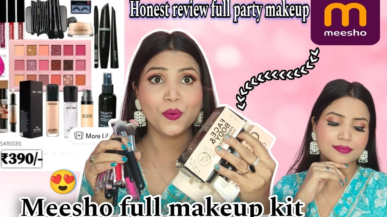 Meesho cheapest full Makeup kit 😱only ₹390/- honest review party makeup ...