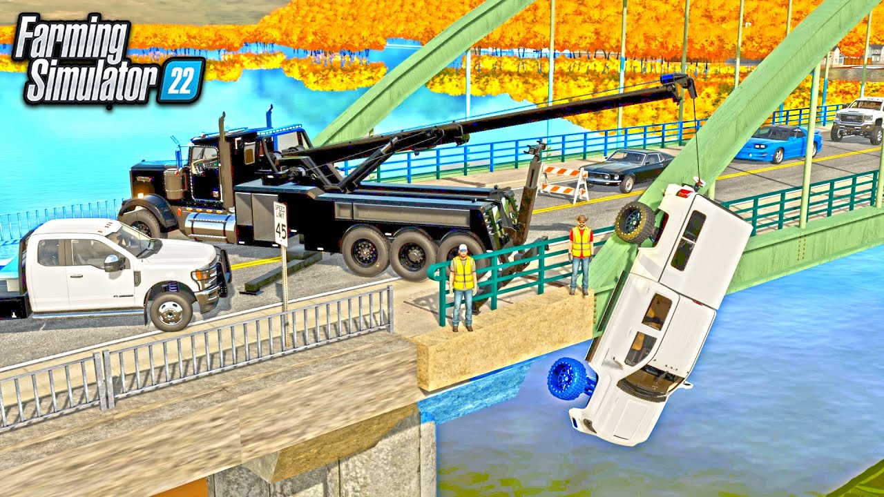 HEAVY WRECKING! WINCHING A SUNKEN TRUCK OUT OF THE RIVER! FARMING ...