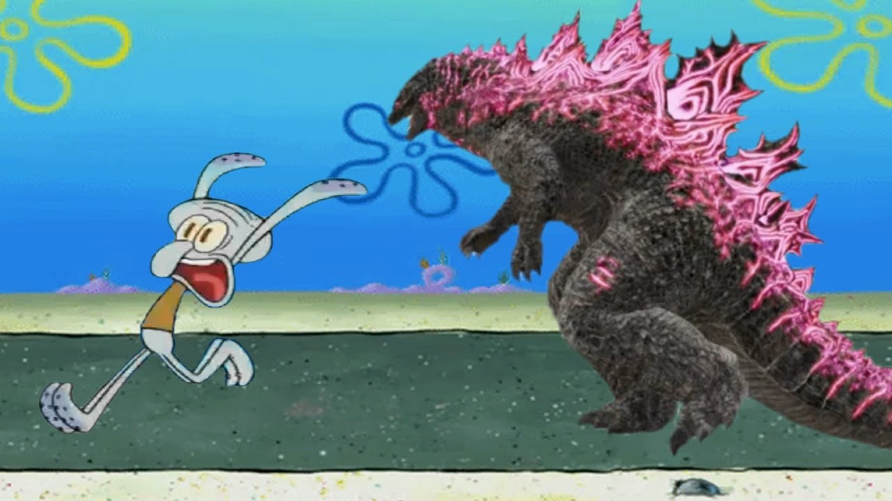 Squidward Runs Away From Pink Godzilla - YouTube