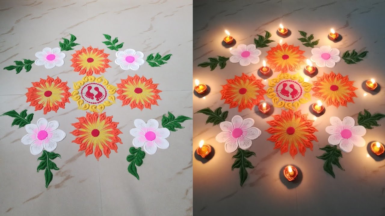 Very Easy and Attractive Rangoli | Beautiful Rangoli Designs बनाने का ...