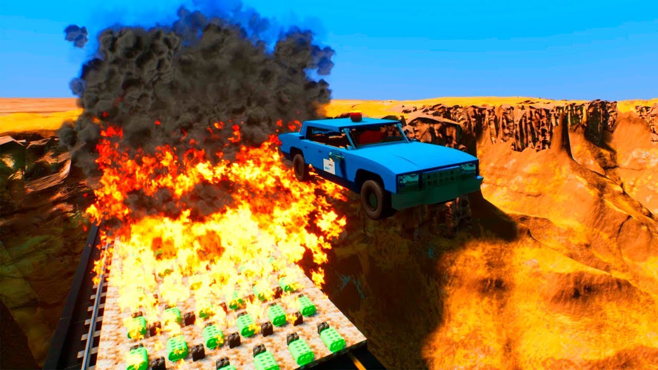 Lego Cars Jumping through Fire Wall | Brick Rigs Smasher Gameplay - YouTube