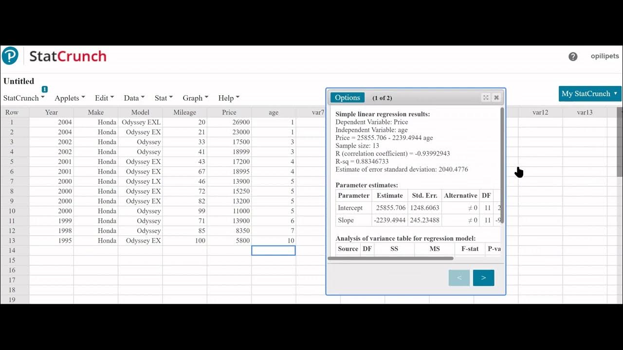 1504 StatCrunch for Linear Correlation Analysis - YouTube