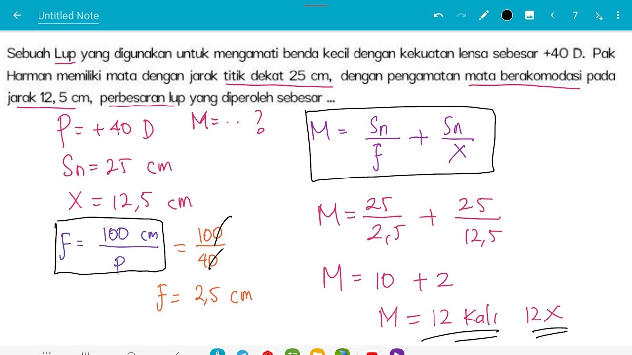 menghitung perbesaran lup mata berakomodasi pada jarak x tertentu - YouTube