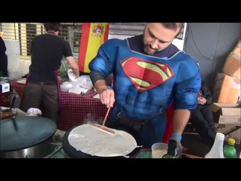 London Street Food. French Crepe Prepared by Superman ! Funny at ...