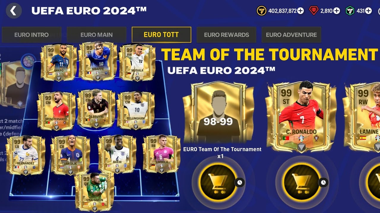 FREE 98-99 OVR EURO TEAM OF THE TOURNAMENT EVENT FC MOBILE 24 | TOTT ...