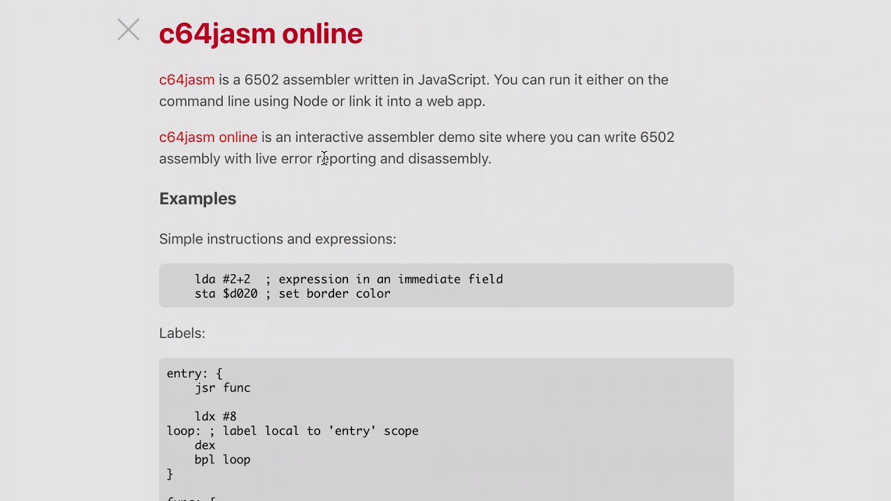 Interactive 6502 assembler in a browser - YouTube