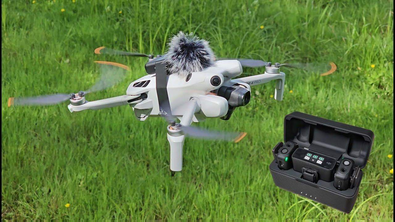 On the top of the dji mini 4 pro drone I put a dji wireless microphone ...