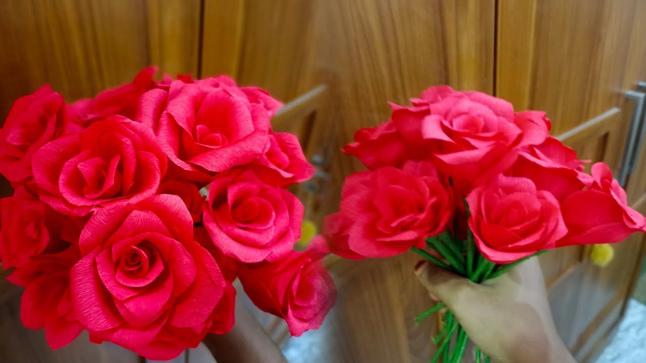 Handmade paper rose tutorial|| Easy method|| Artificial Rose flower ...