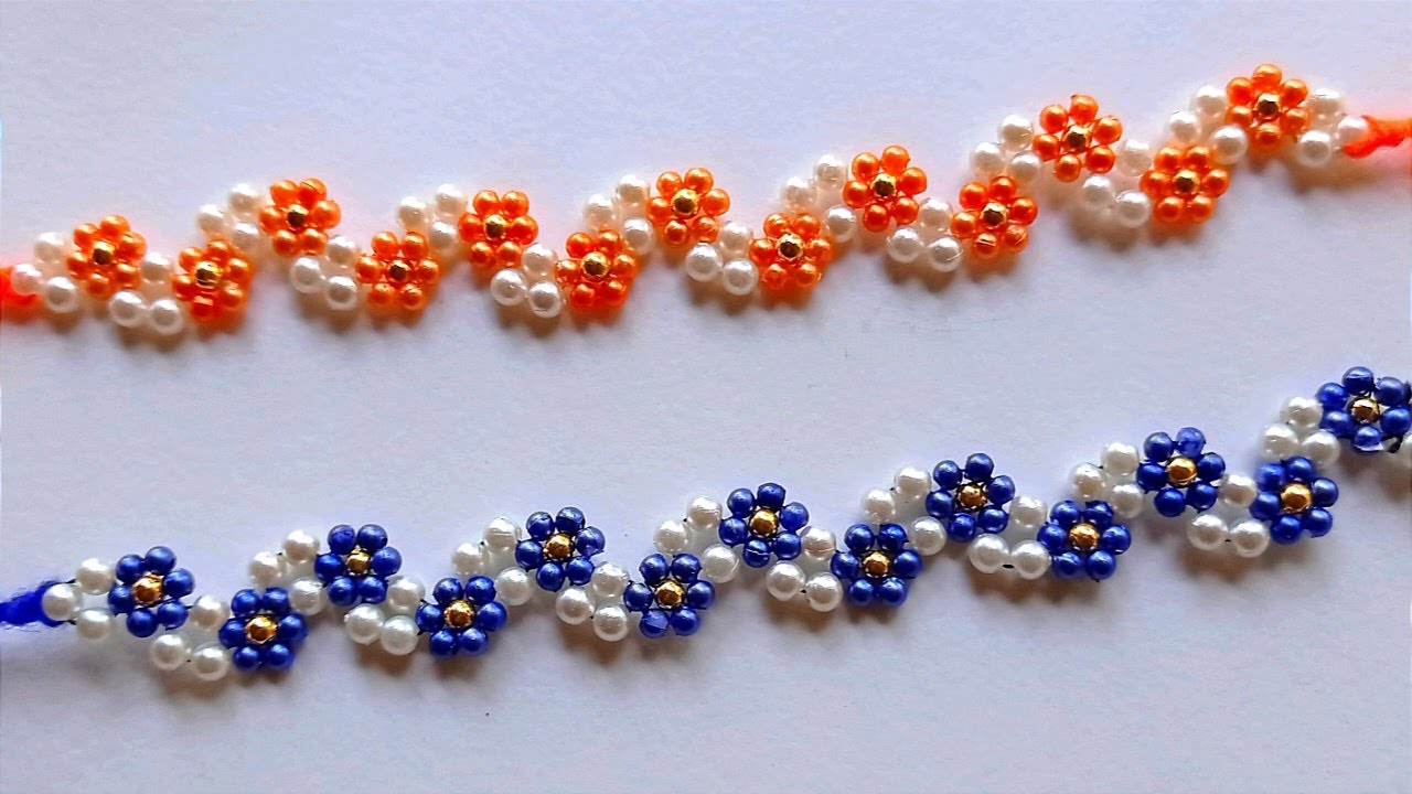 Flower Bracelet making || How to make flower bracelet || beaded flower ...