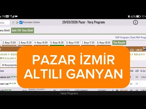 29 Mart 2026 Pazar İzmir at yarışı tahminleri İzmir altılı ganyan tahminleri | Oğulcan Karaca
