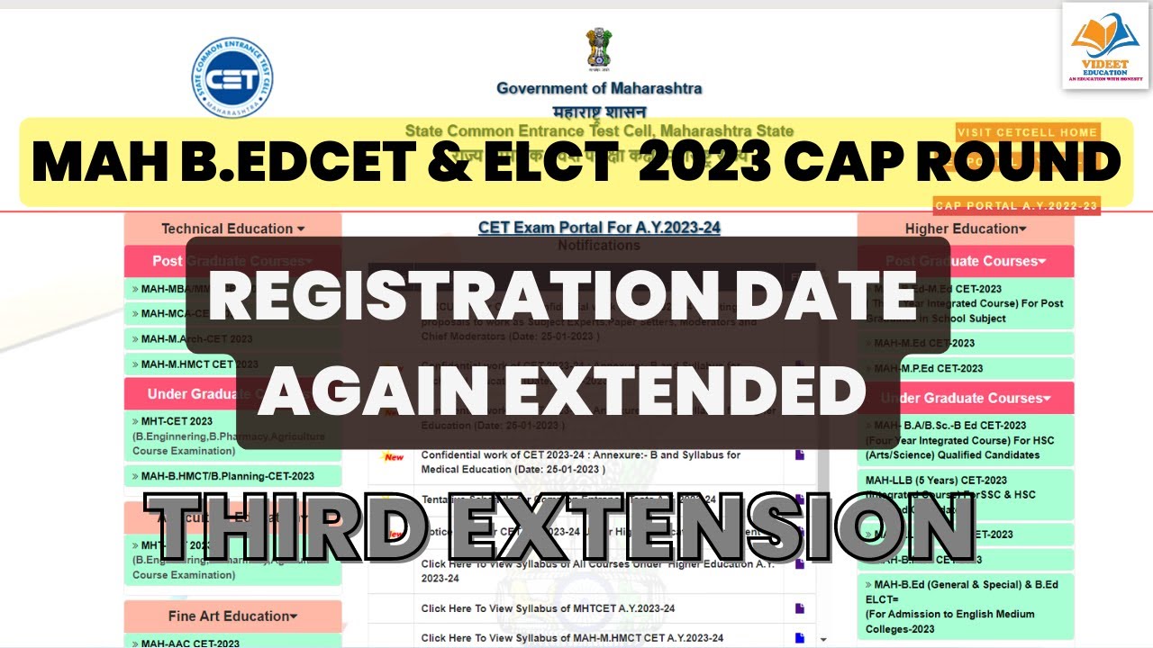 MAH B.EDCET & ELCT 2023 CAP ROUND I Registration date again extended ...