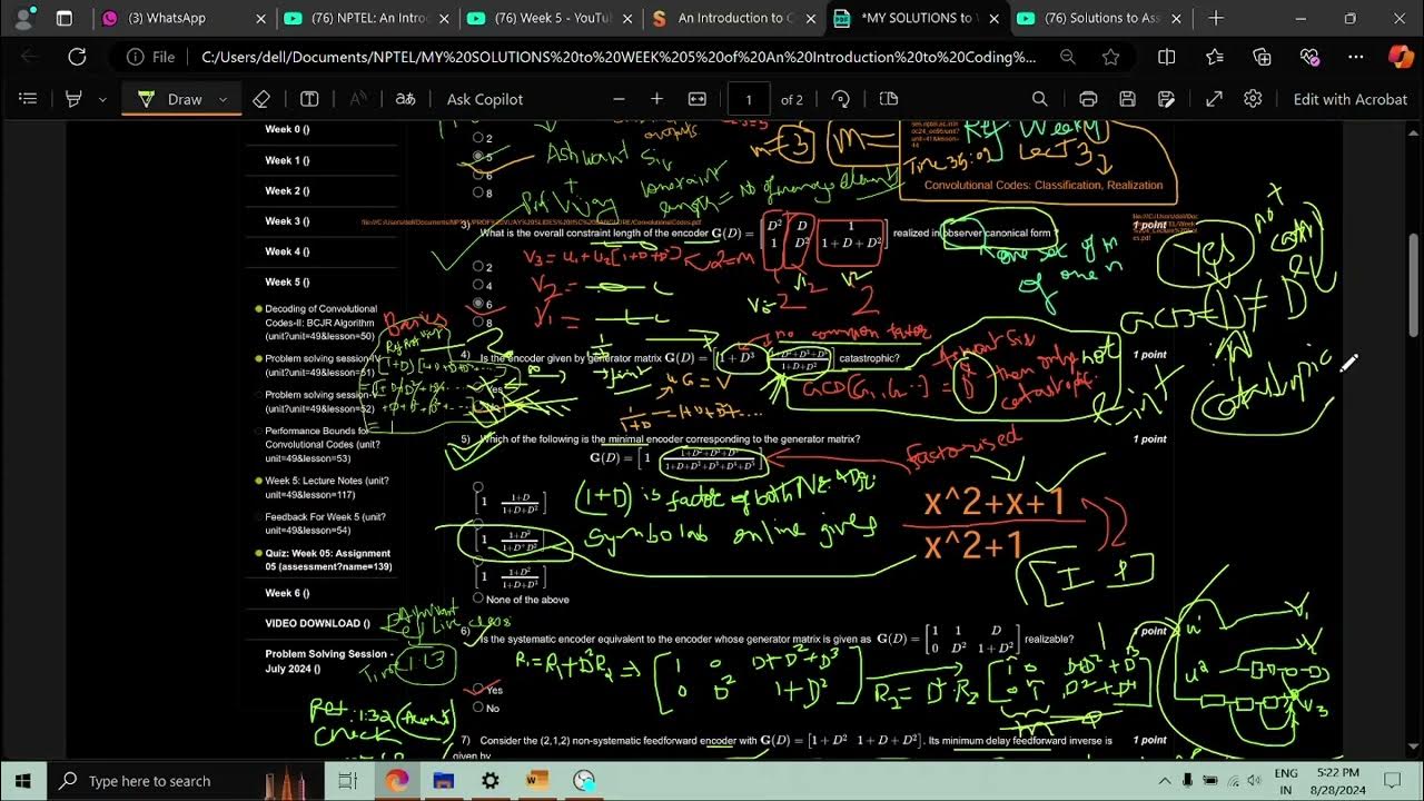 Assignment 5 - CHANGED ANSWER to QUESTION 4 - An Introduction to Coding Theory - YouTube