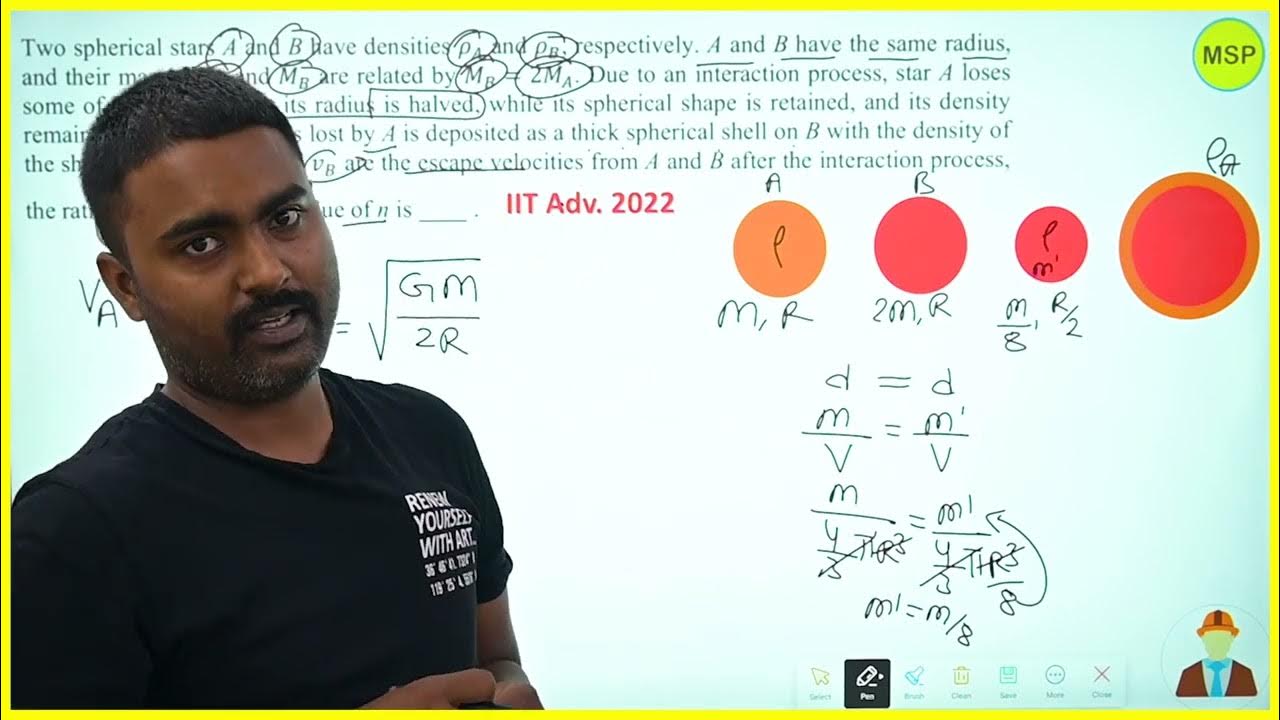 Two spherical stars A and B have densities ρA and ρB, respectively. A and B have the same radius ...