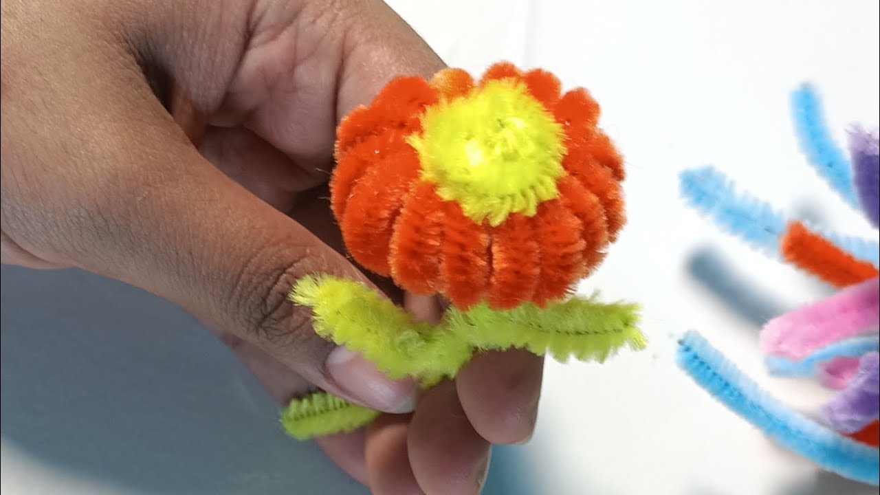 Diy Pipe Cleaner Flower | how to Make marigold flower with pipe Cleaner ...