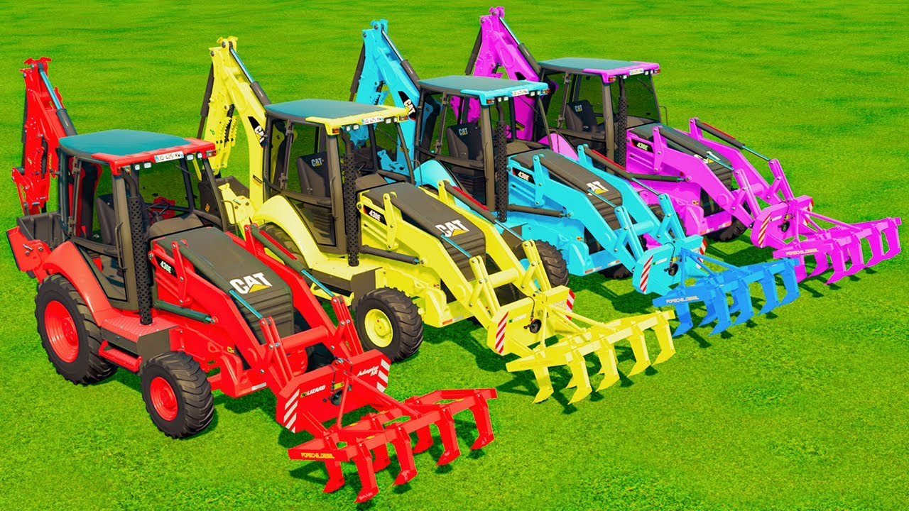 Work With COLORS - Cultivating with CAT BACKHOE LOADER - Farming ...