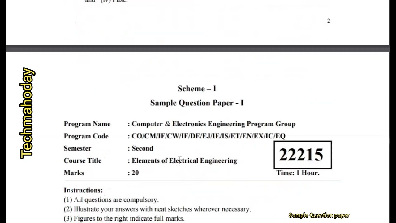 Sample Question paper of Elements of Electrical Engineering -22215 ...