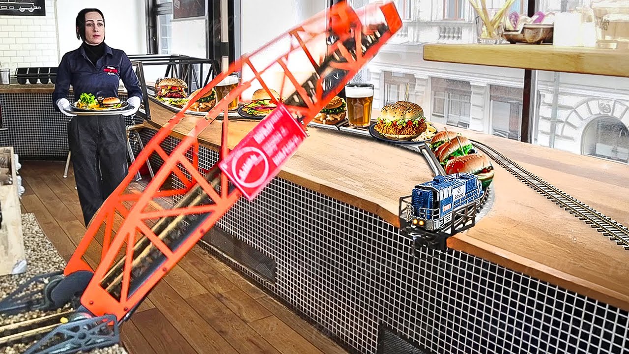 Awesome Way They Use Tiny Trains to Serve Food in Restaurant - YouTube