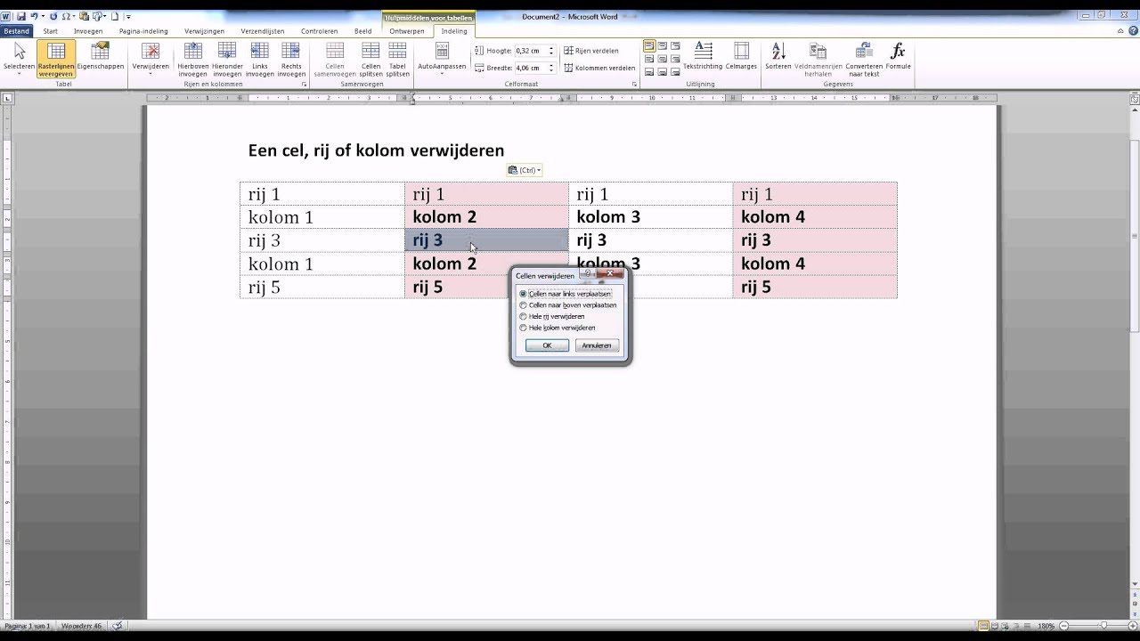 5 3 5 Een cel, rij of kolom verwijderen - YouTube