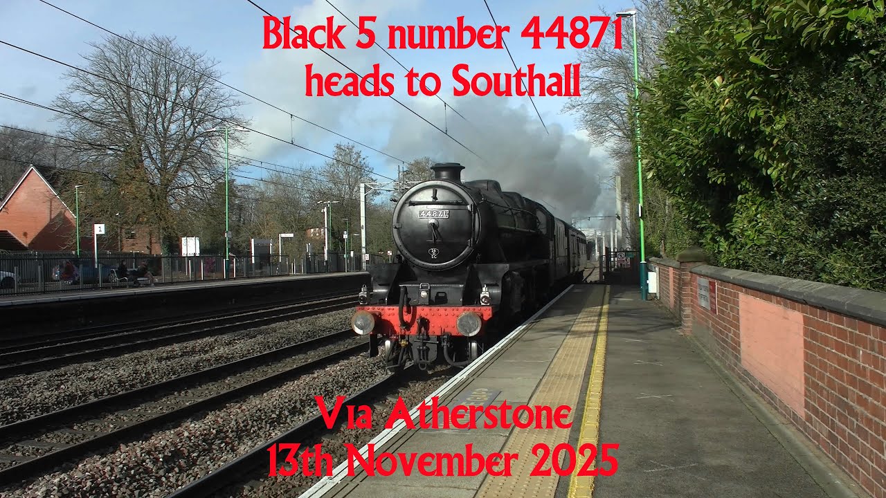 Black 5 number 44871 passes through Atherstone on its way to Southall ...
