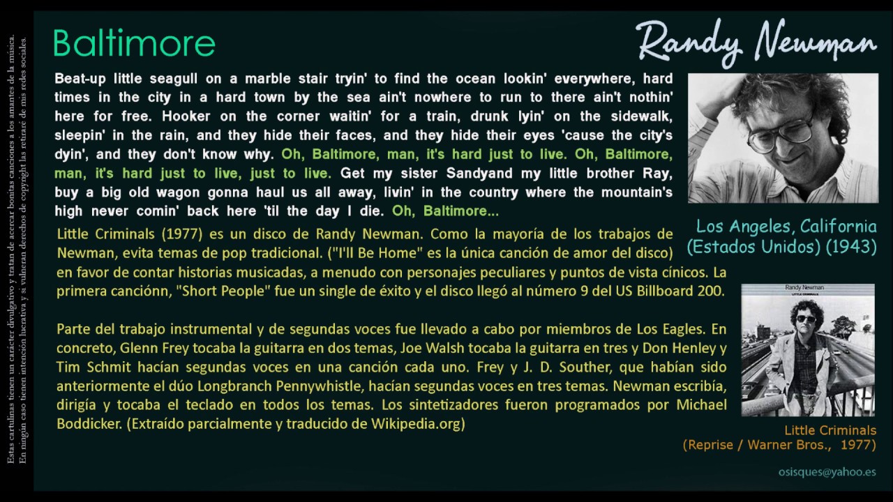 Baltimore (Randy Newman) - Randy Newman - YouTube
