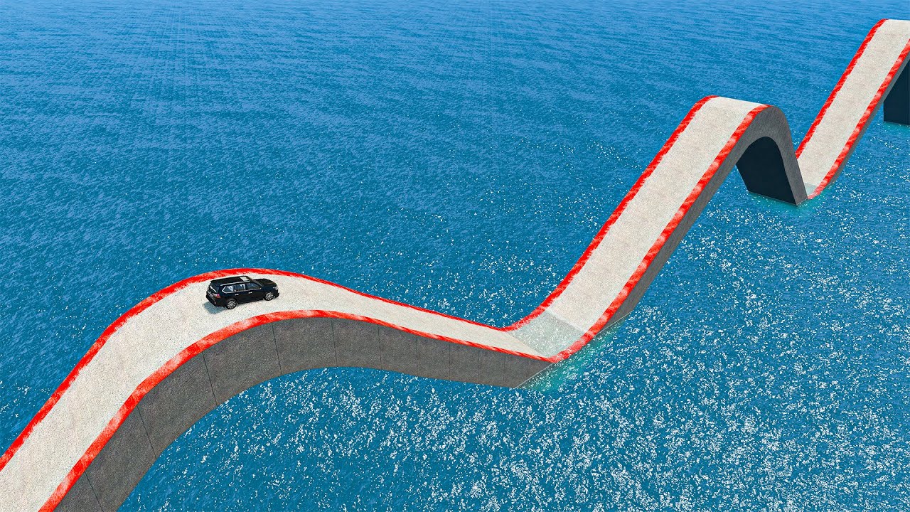 Impossible Wave Bridge Crossing Cars Vs Deep Water - BeamNG.Drive - YouTube