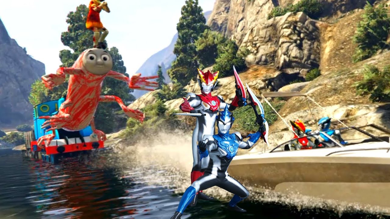 Ultraman Rosso dan Blu R/B di serang oleh kereta api thomas hantu laba ...