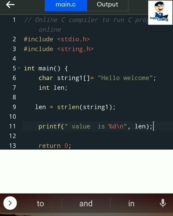 Finding string length using string function in tamil #happycoding #cprogramming #tamil #strings ...