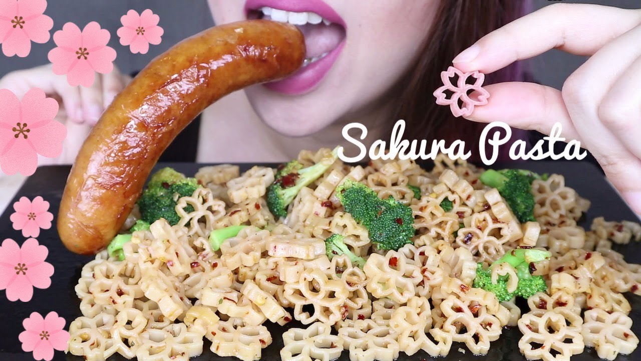 ASMR 🌸SPICY SAKURA PASTA + SMOKED SAUSAGE | RECIPE + EATING SOUNDS (No ...