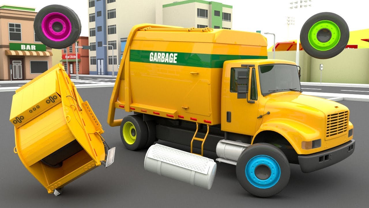 How to Assemble Yellow Garbage truck School Bus Street Vehicle with ...