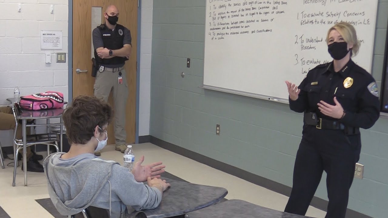 Chief of Police Visits High School Law Enforcement Class - YouTube