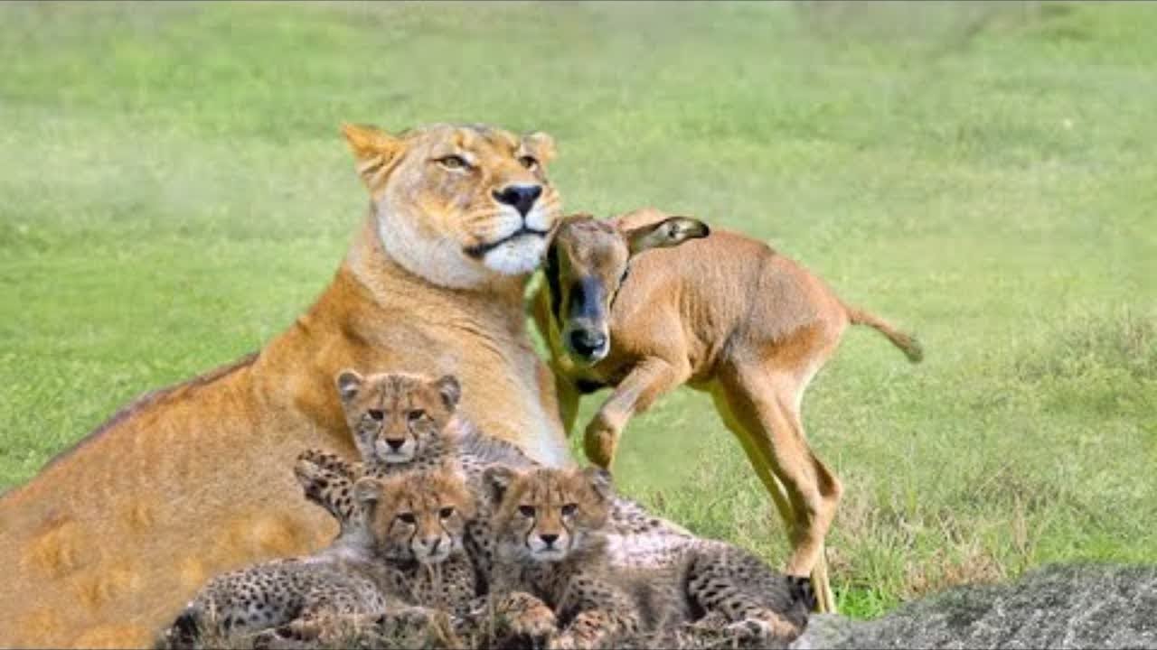 Le cœur humain de la mère! La mère lion au bon cœur adopte les léopards ...