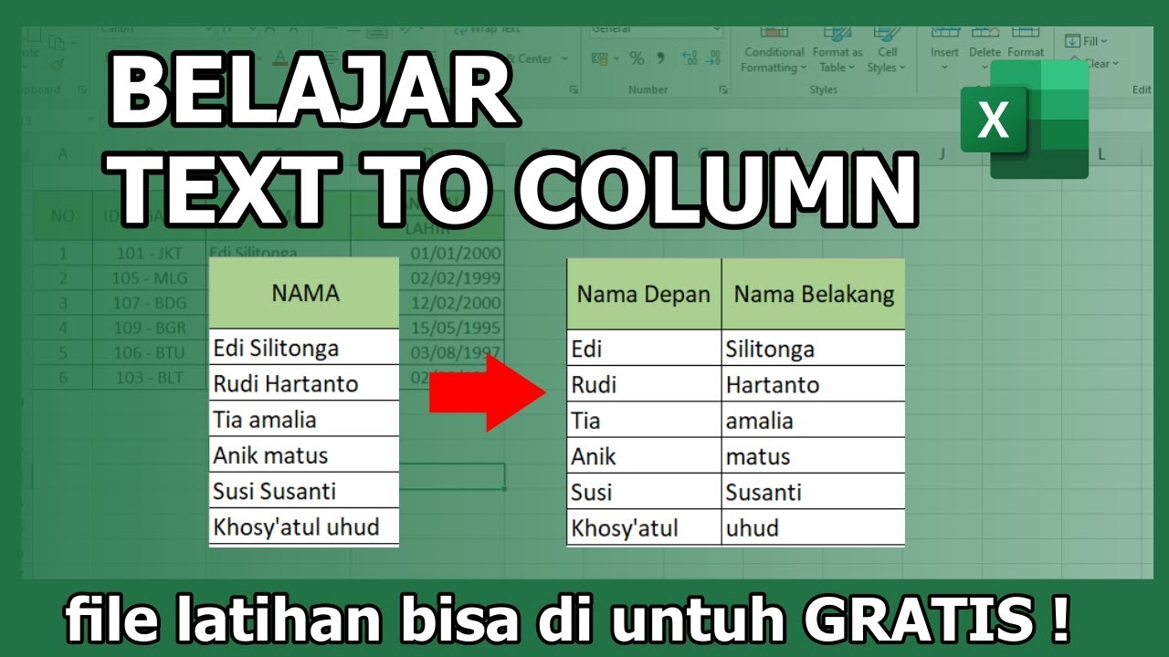 Cara memisahkan Data Menjadi dua Kolom Menggunakan Text To Column - YouTube