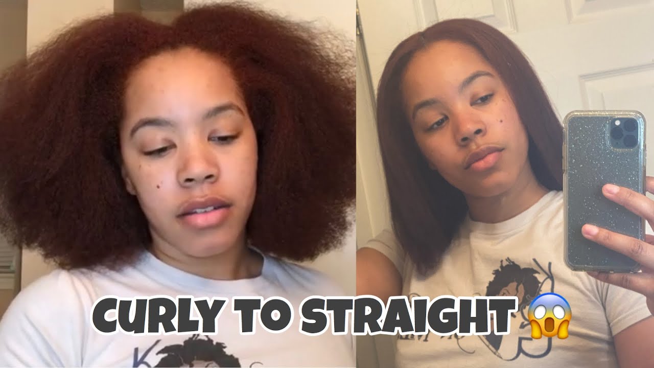 Straightening my natural 3b/3c curly hair! || No heat damage! - YouTube