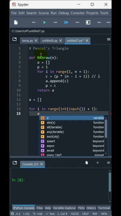 Pascal triangle algorithm in Python 🐍 - YouTube
