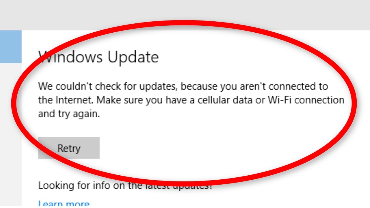 Fix We Couldn't Check For Updates, Because Your aren't Connected To The ...