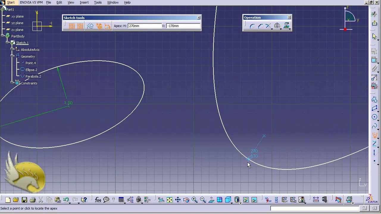 Catia V5 Essentials03 Sketching 004 Conic Shapes - YouTube