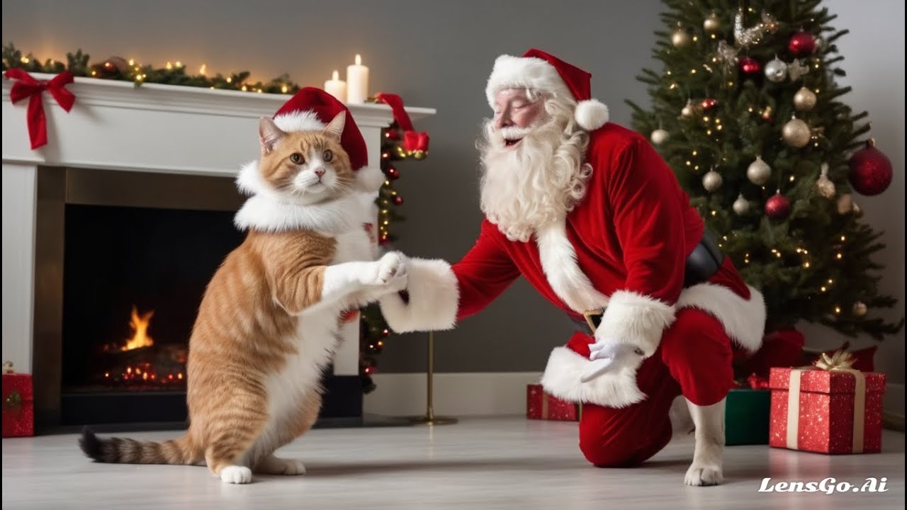 Cat and Dog dancing with Santa Claus Music - YouTube