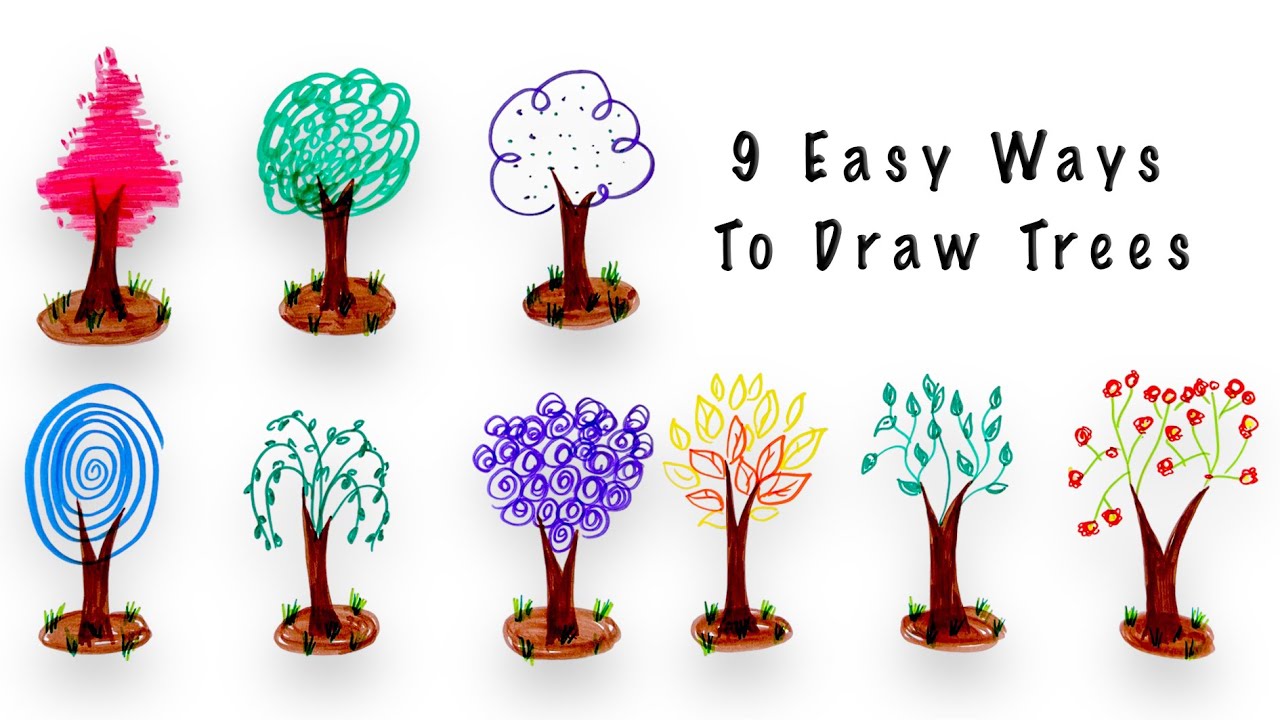 9 Easy Ways To Draw a Tree 🌳🌳🌳 - YouTube