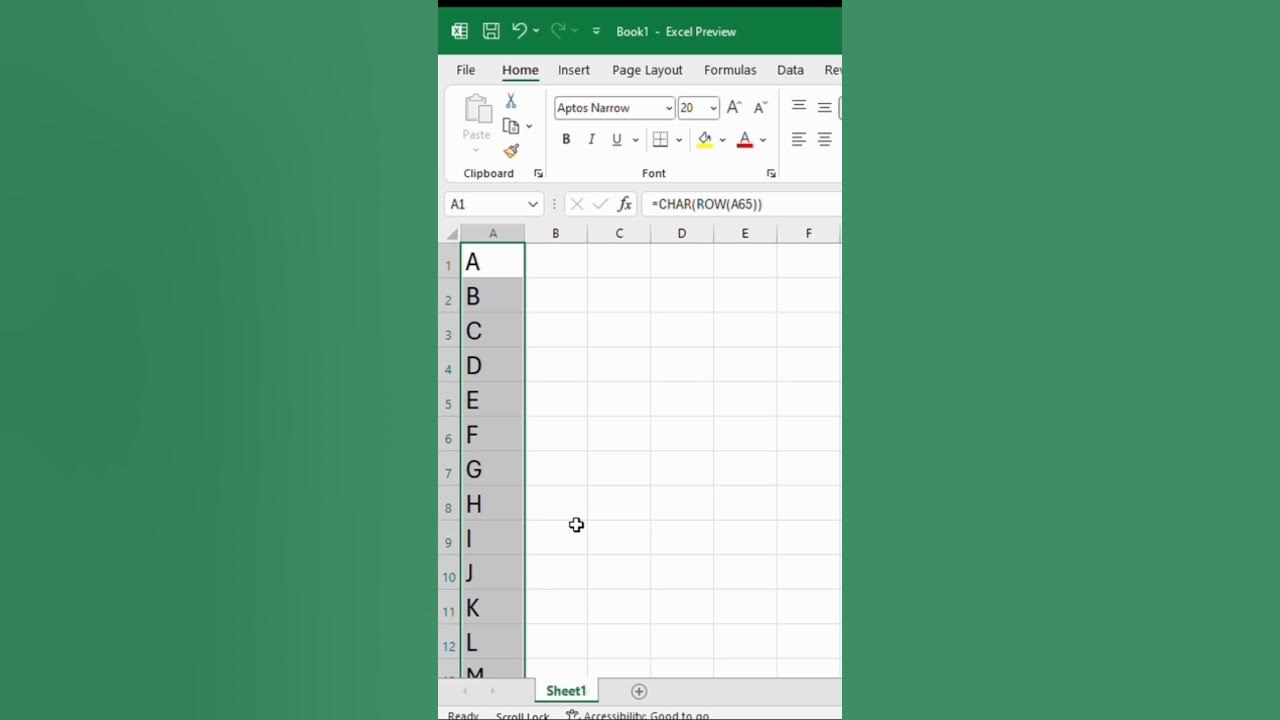 Alphabet Series in Ms Excel #excel #exceltutorial #corde #charfunction #shorts #youtube # ...