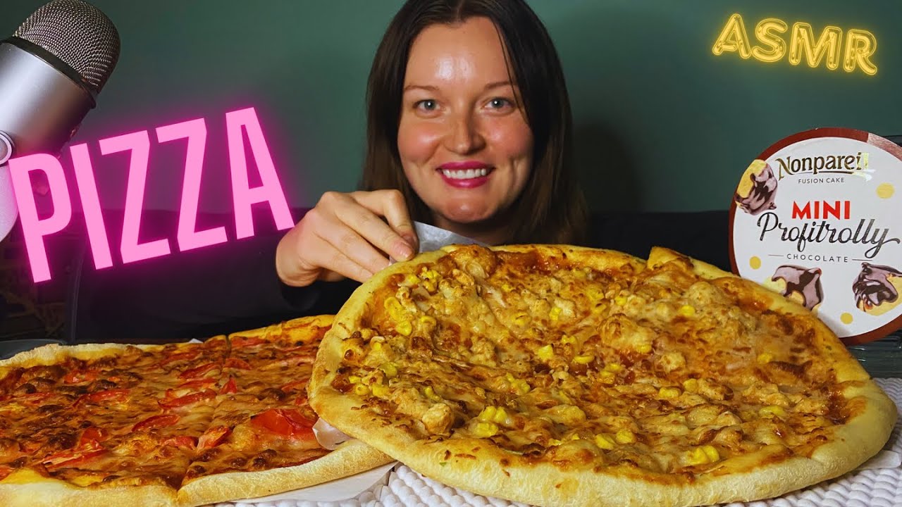 ASMR EATING PIZZA MARGHERITA, CHICKEN BBQ, PROFITROLLES (NO TALKING ...