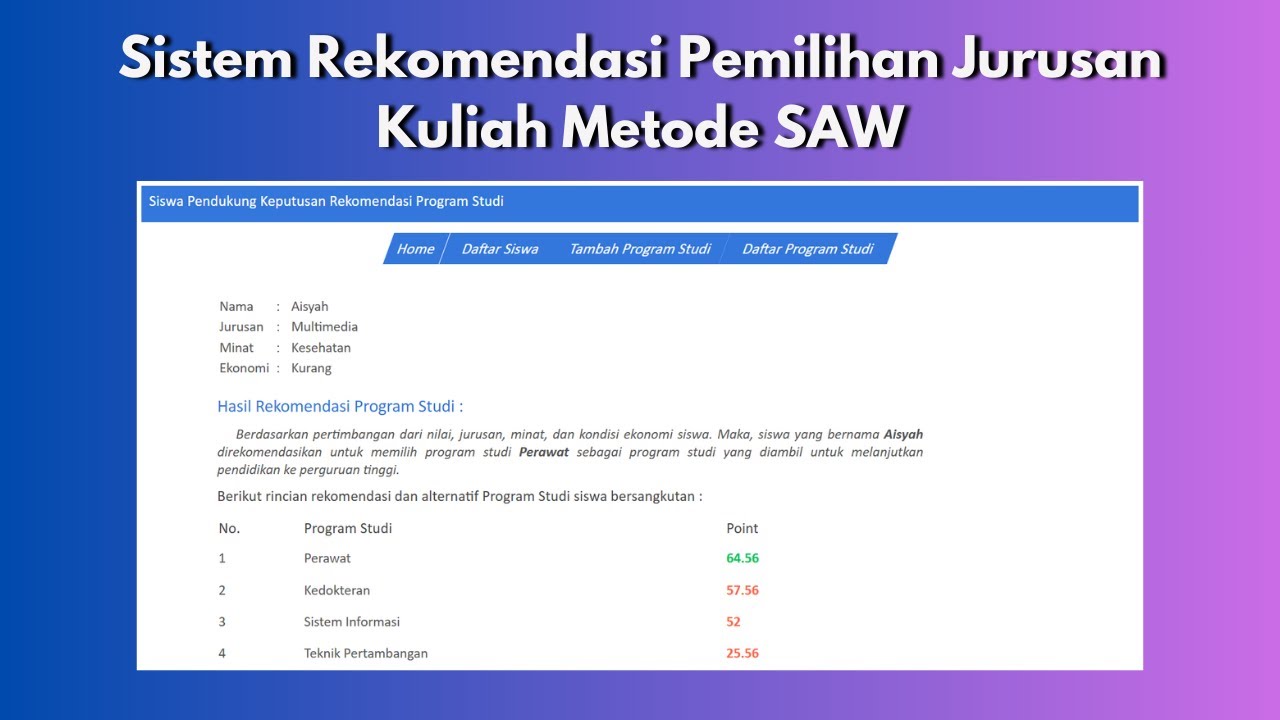 Source Code Sistem Rekomendasi Pemilihan Jurusan Kuliah Metode SAW ...