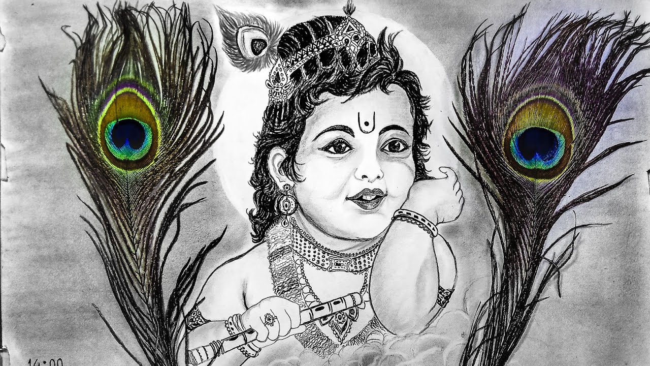 Very easy line art bal krishna , krishna thakur drawing , how to draw ...