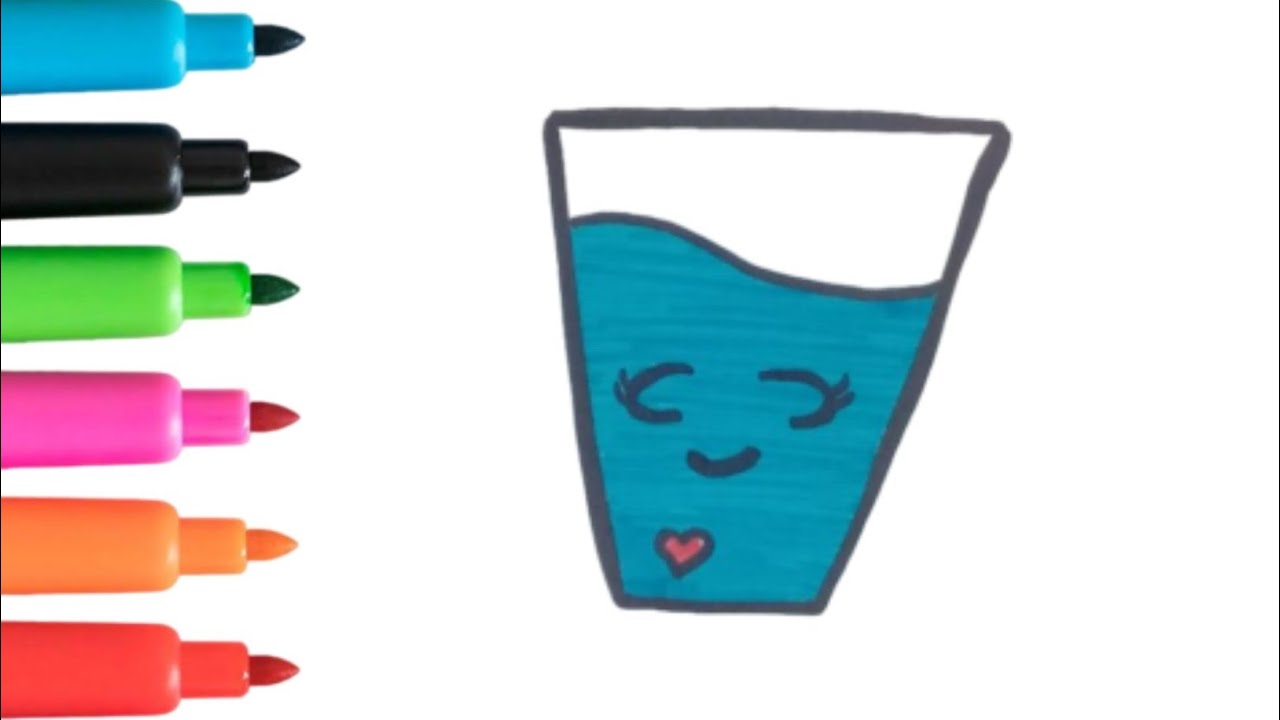 How to Draw a Cute Water Glass Step by Step Follow along Video for kids ...