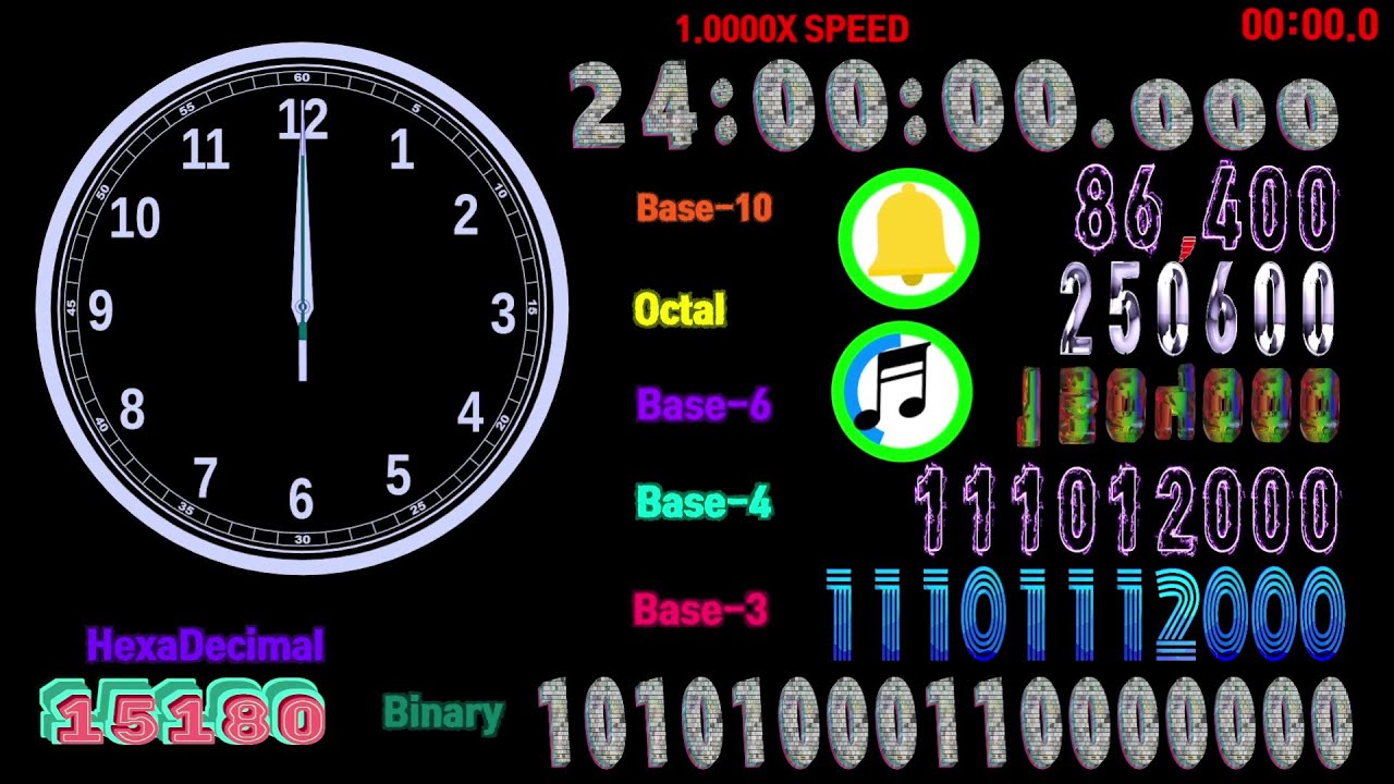 [Speed feeling] 24 Hours timer countdown alarm🔔base 2,3,4,6,8,10,16 ...