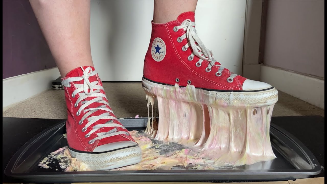 Red Converse hi tops stuck in melted marshmallow + toe flexing ...