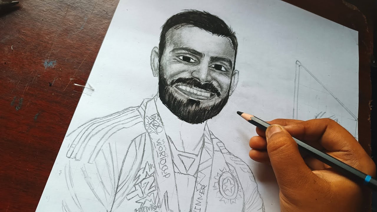 VIRAT KOHLI DRAWING/FACE SKETCH TUTORIAL STEP BY STEP🥰/ CHARCOAL AND ...